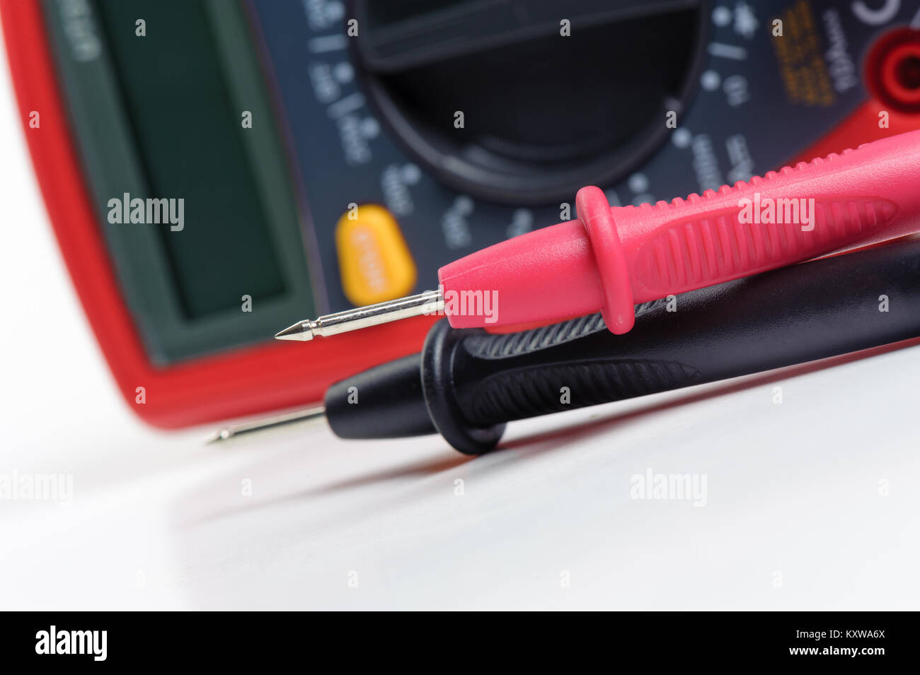 digital multimeter or multitester or Volt-Ohm meter (closeup at test ...
