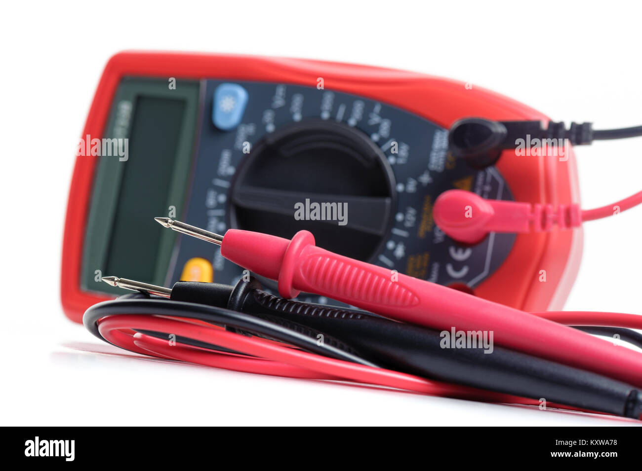 digital multimeter or multitester or Volt-Ohm meter (closeup at test ...