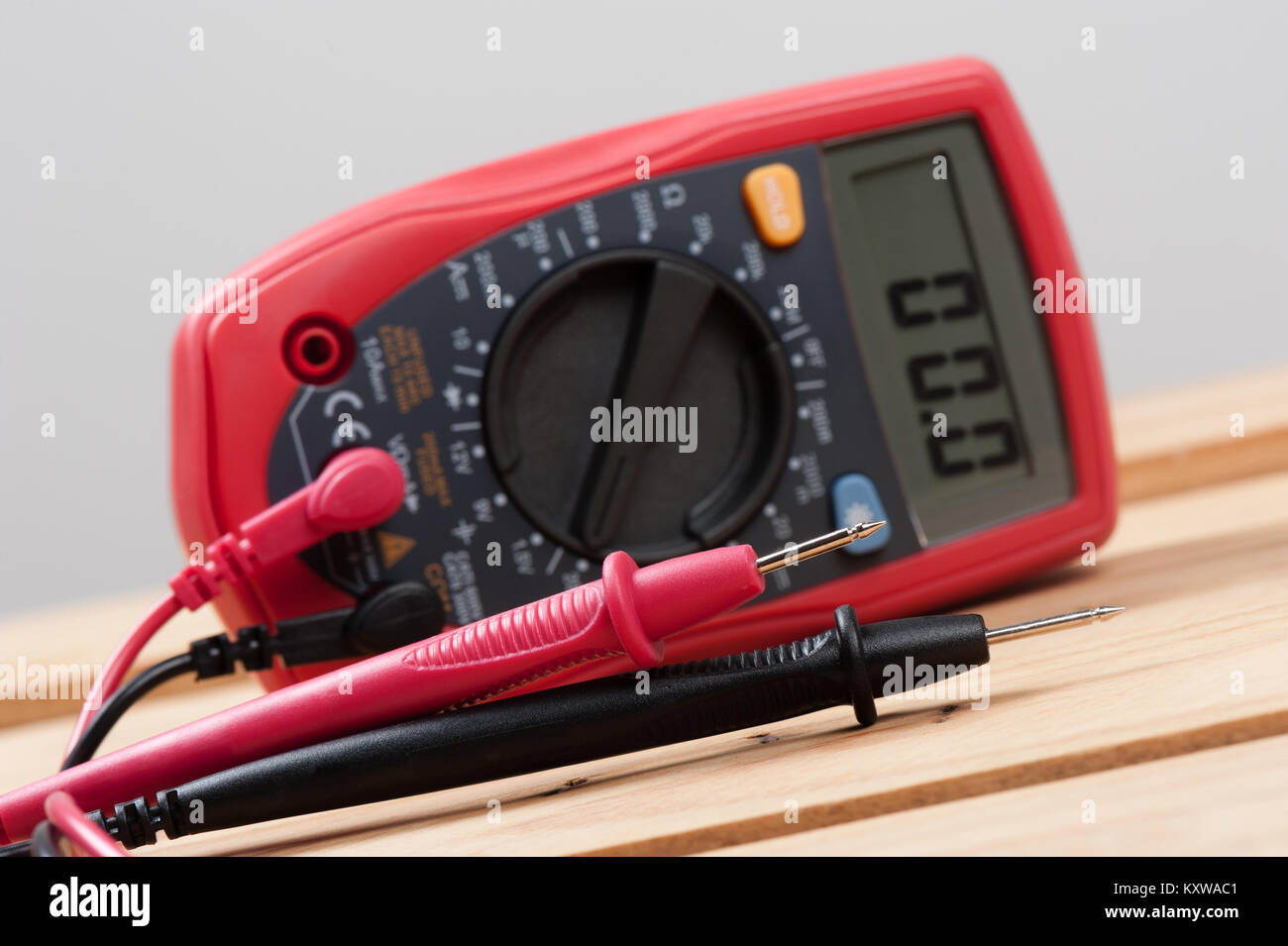 digital multimeter or multitester or Volt-Ohm meter (closeup at test ...