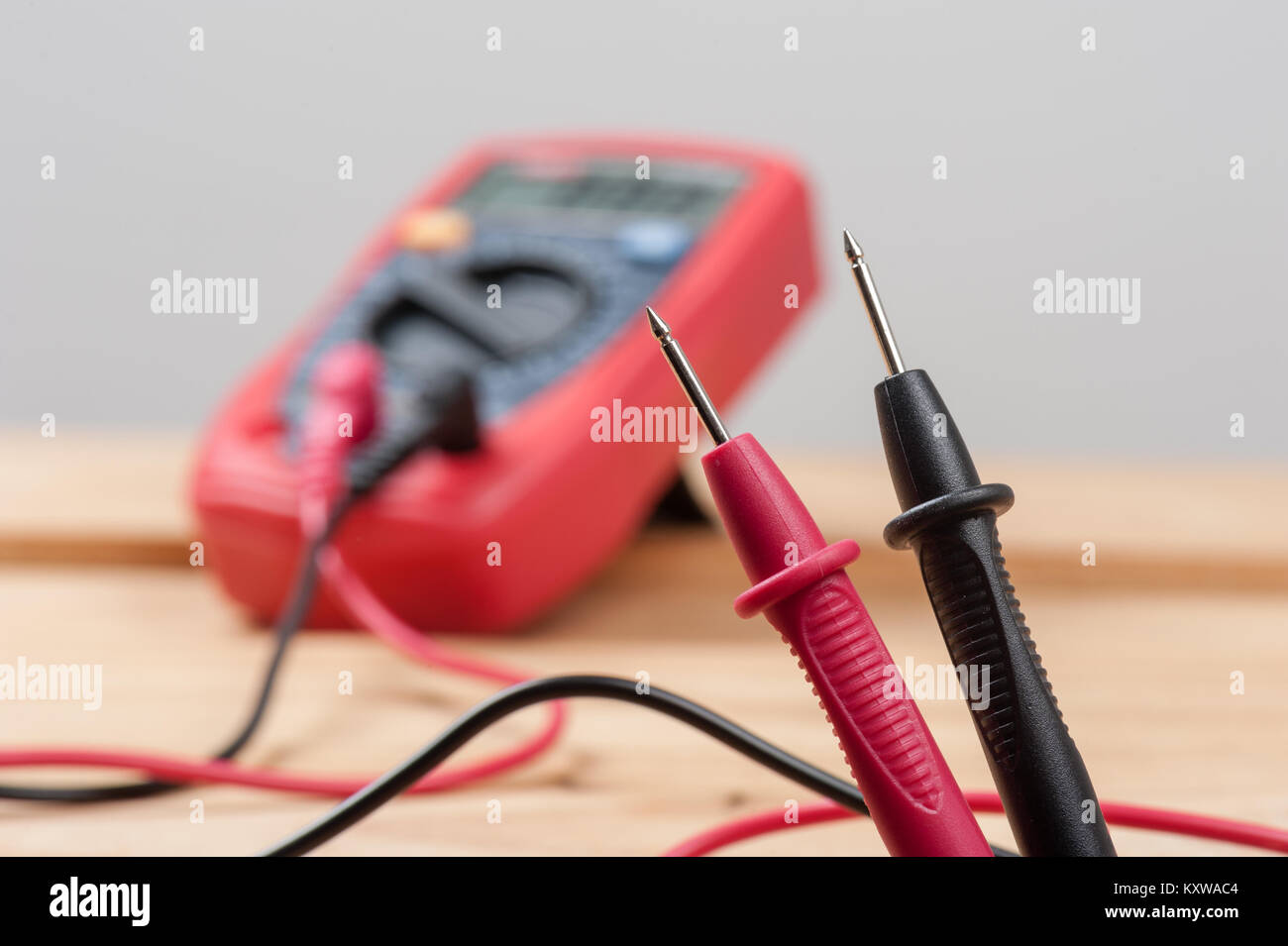 digital multimeter or multitester or Volt-Ohm meter (closeup at test ...