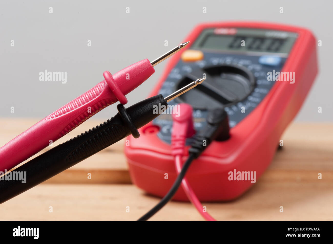 digital multimeter or multitester or Volt-Ohm meter (closeup at test ...