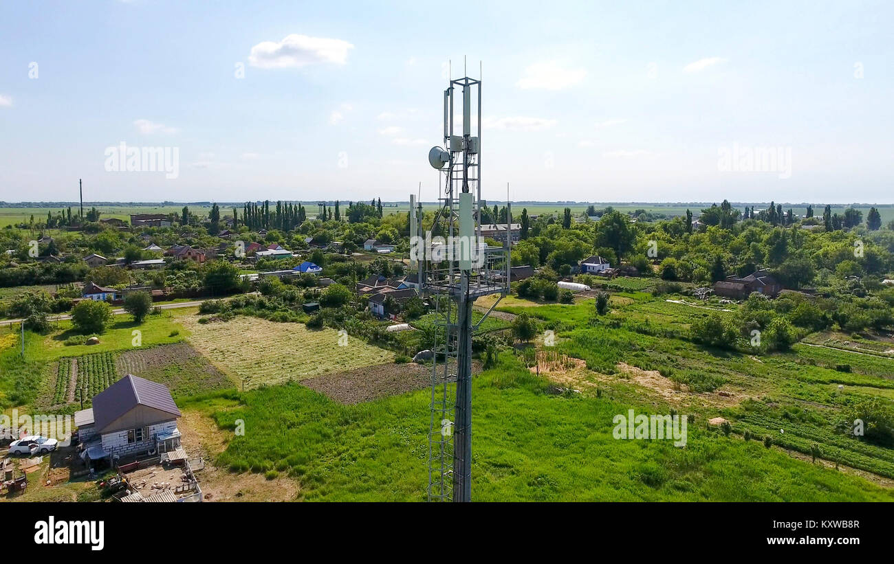 Cellular tower. Equipment for relaying cellular and mobile signal. Fly ...
