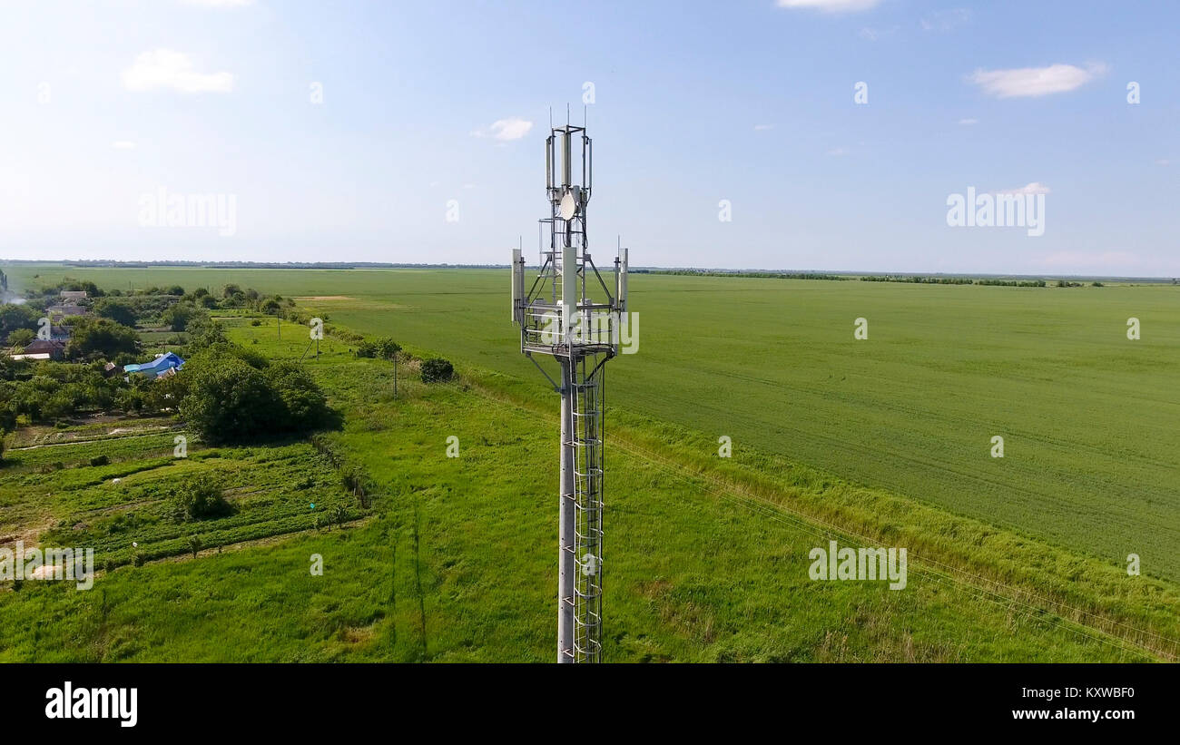 Cellular tower. Equipment for relaying cellular and mobile signal. Fly ...