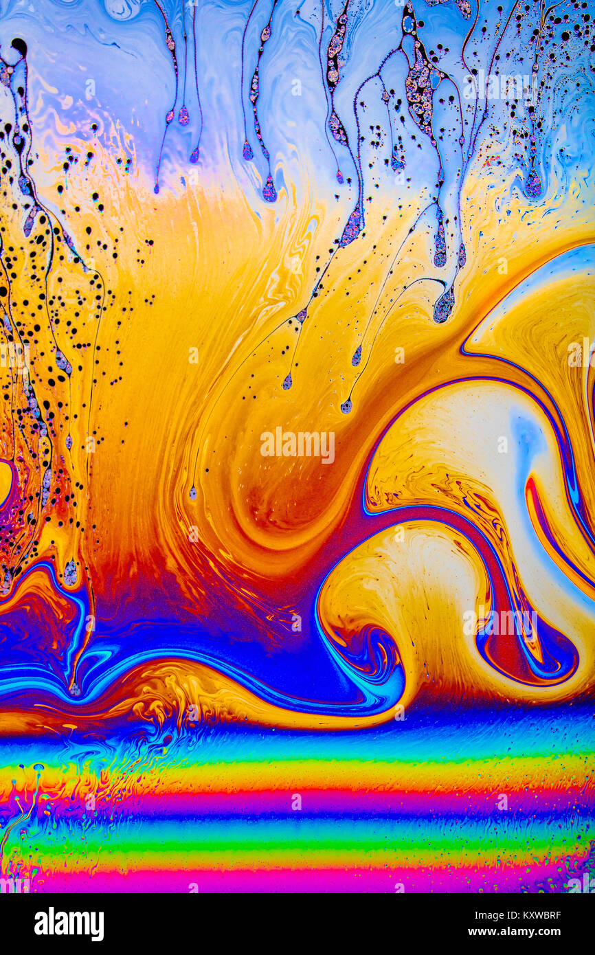 Optical thin film interference patterns in a stretched soap solution ...