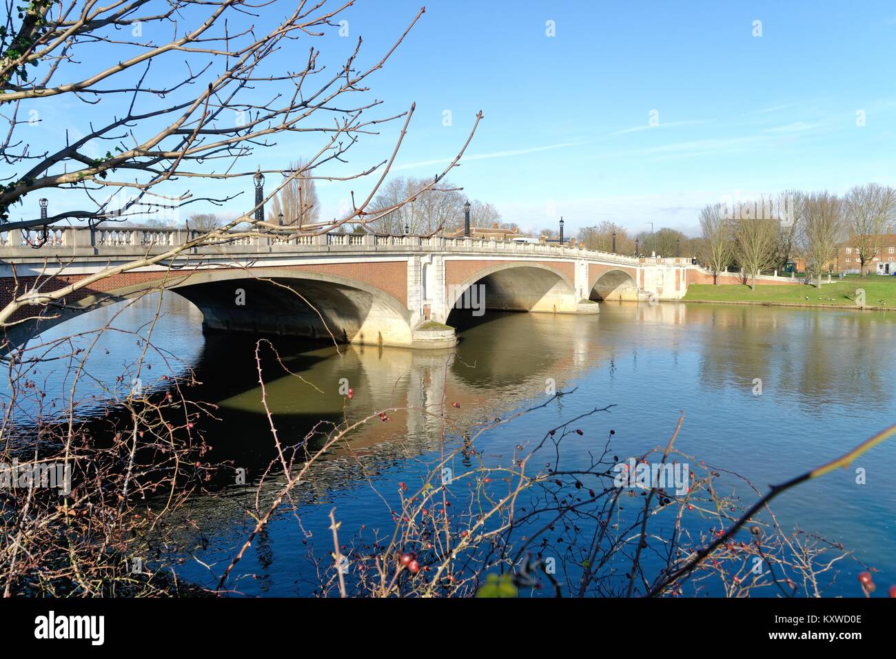 River Thames and Hampton Court bridge west London England UK Stock ...