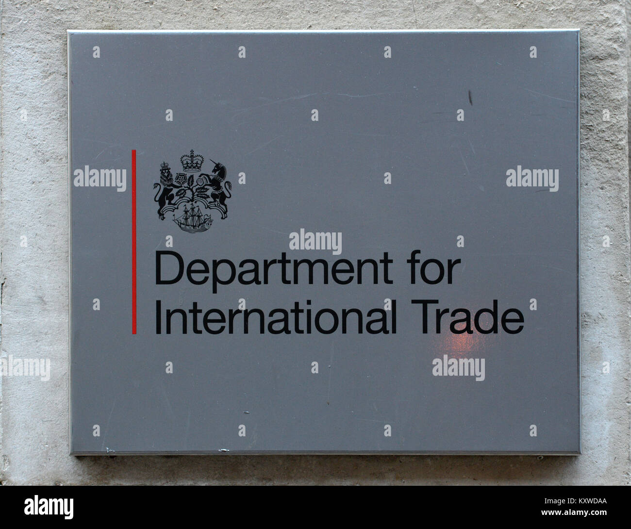 A view of signage for the Department for International Trade in ...