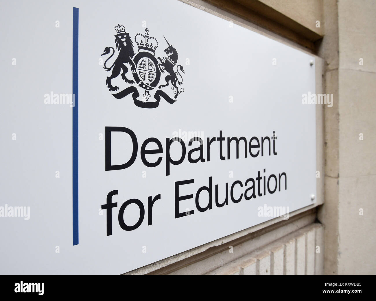 A view of signage for the Department for Education in Westminster ...