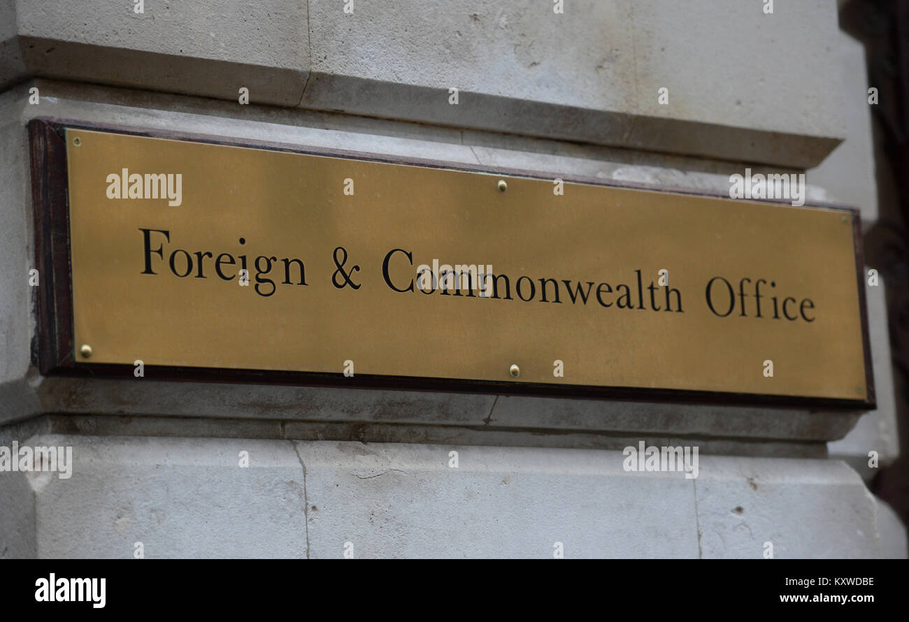 A view of signage for the Foreign & Commonwealth Office in Westminster ...