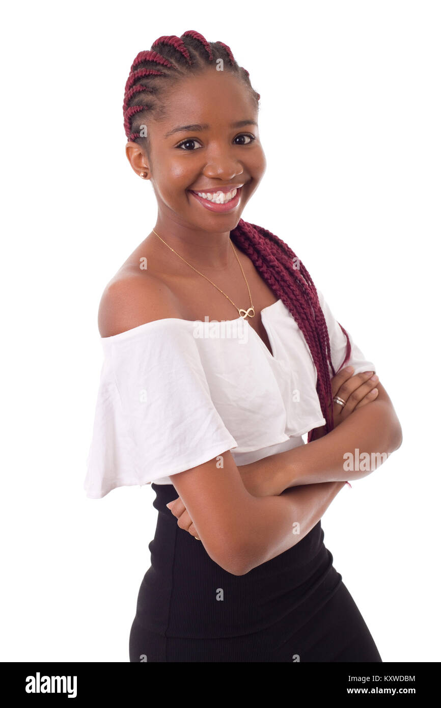 Happy african girl isolated on white background Stock Photo - Alamy