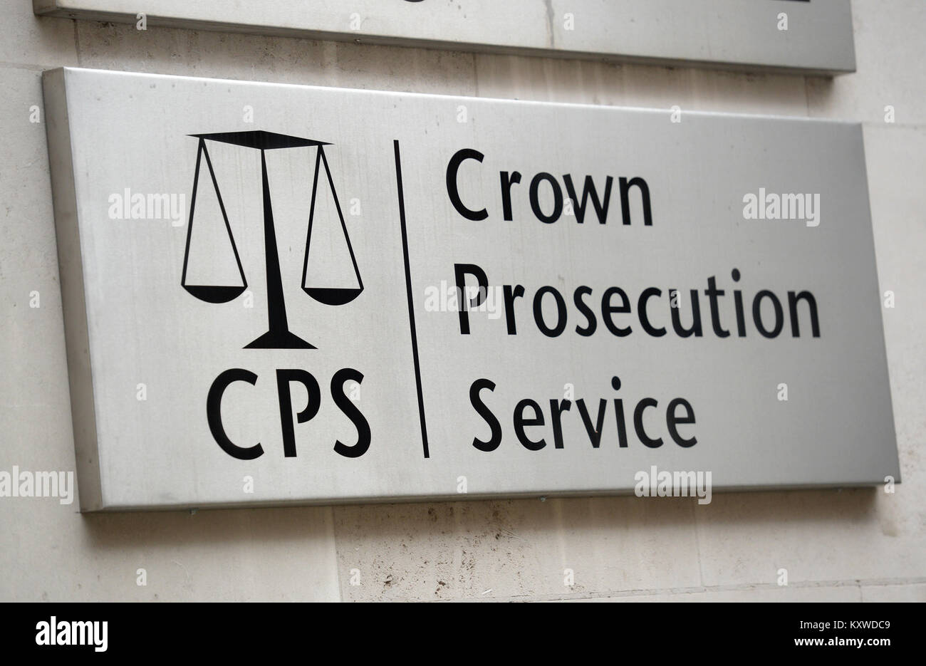 A view of signage for the Crown Prosecution Service in Westminster ...