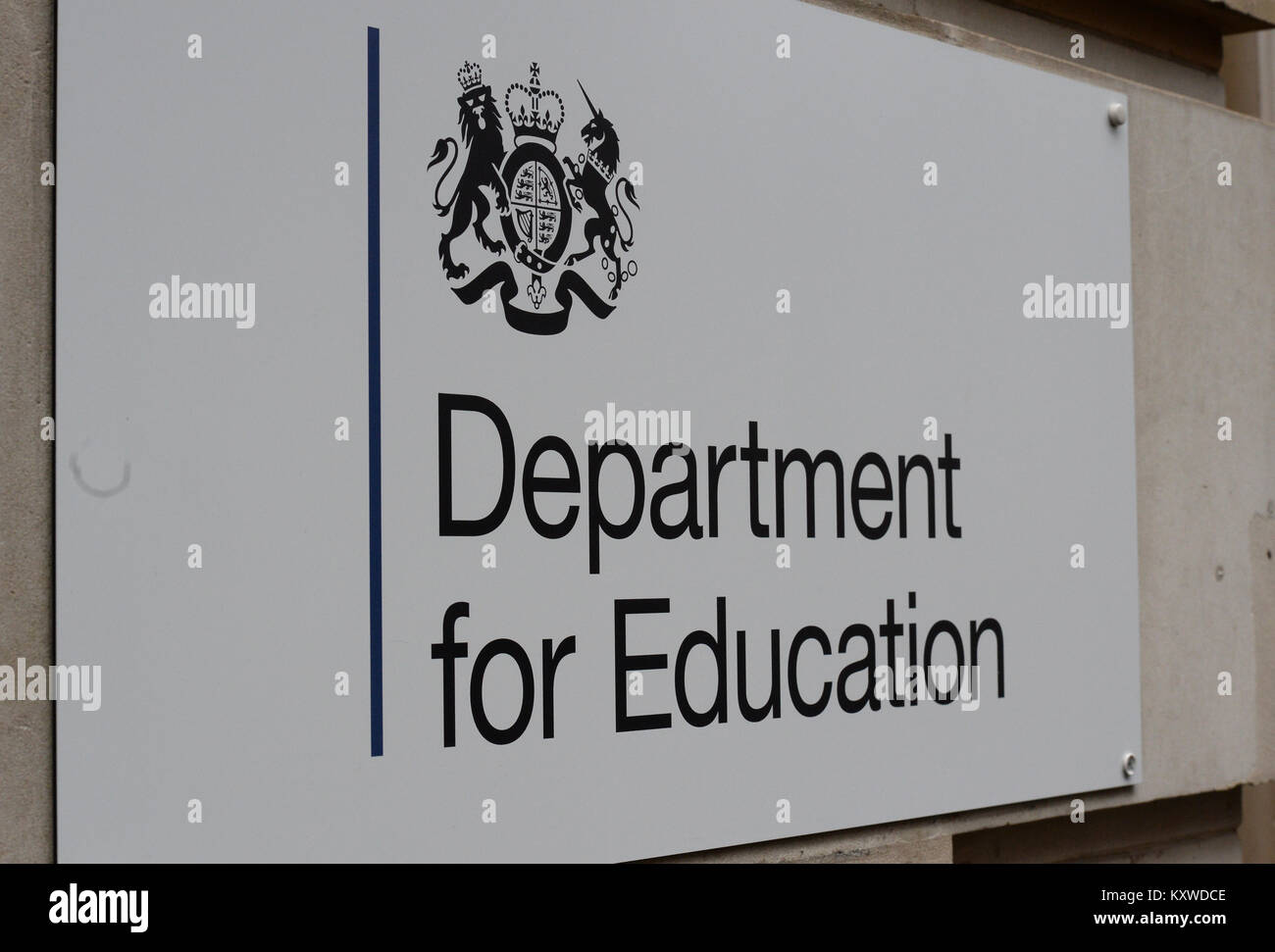 A view of signage for the Department of Education in Westminster ...