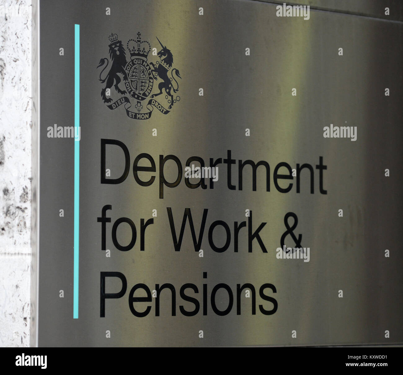 A view of signage for the Department of Work & Pensions in Westminster ...