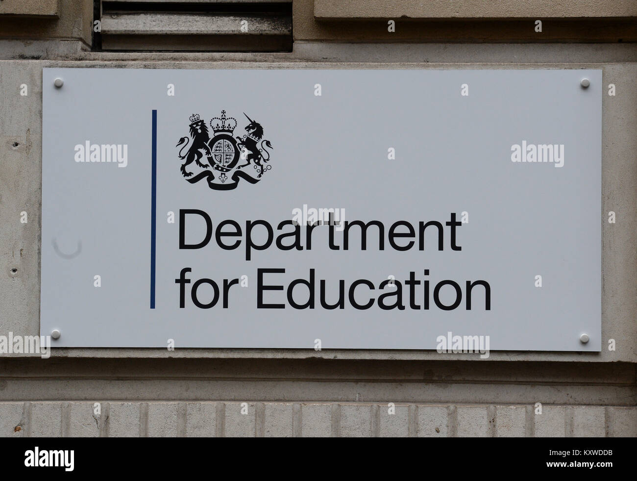 A view of signage for the Department of Education in Westminster ...