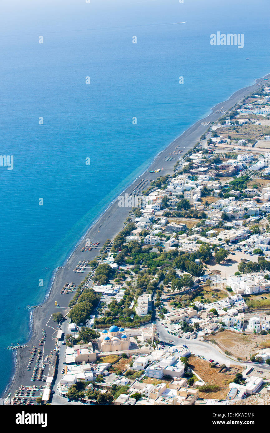 View if village Perissa Santorini Greece Stock Photo - Alamy