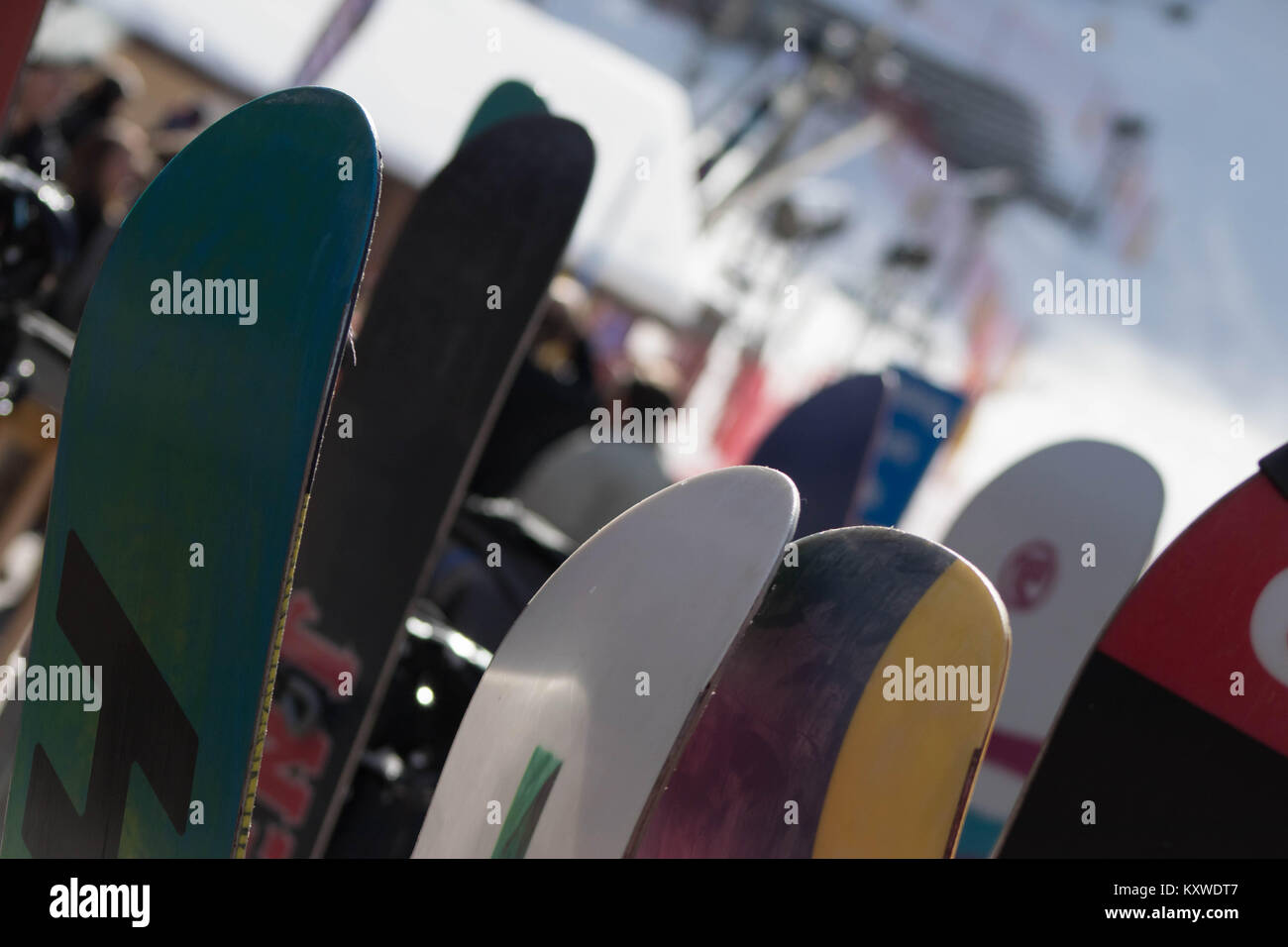 Snowboards on Break Stock Photo - Alamy