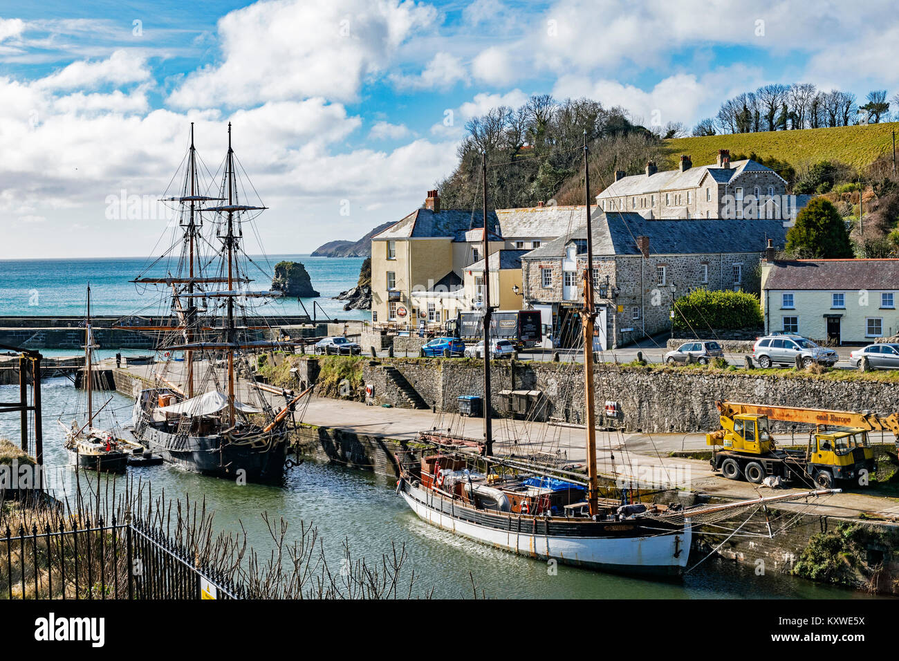 tall ships in the historic port of charlestown, cornwall, england ...