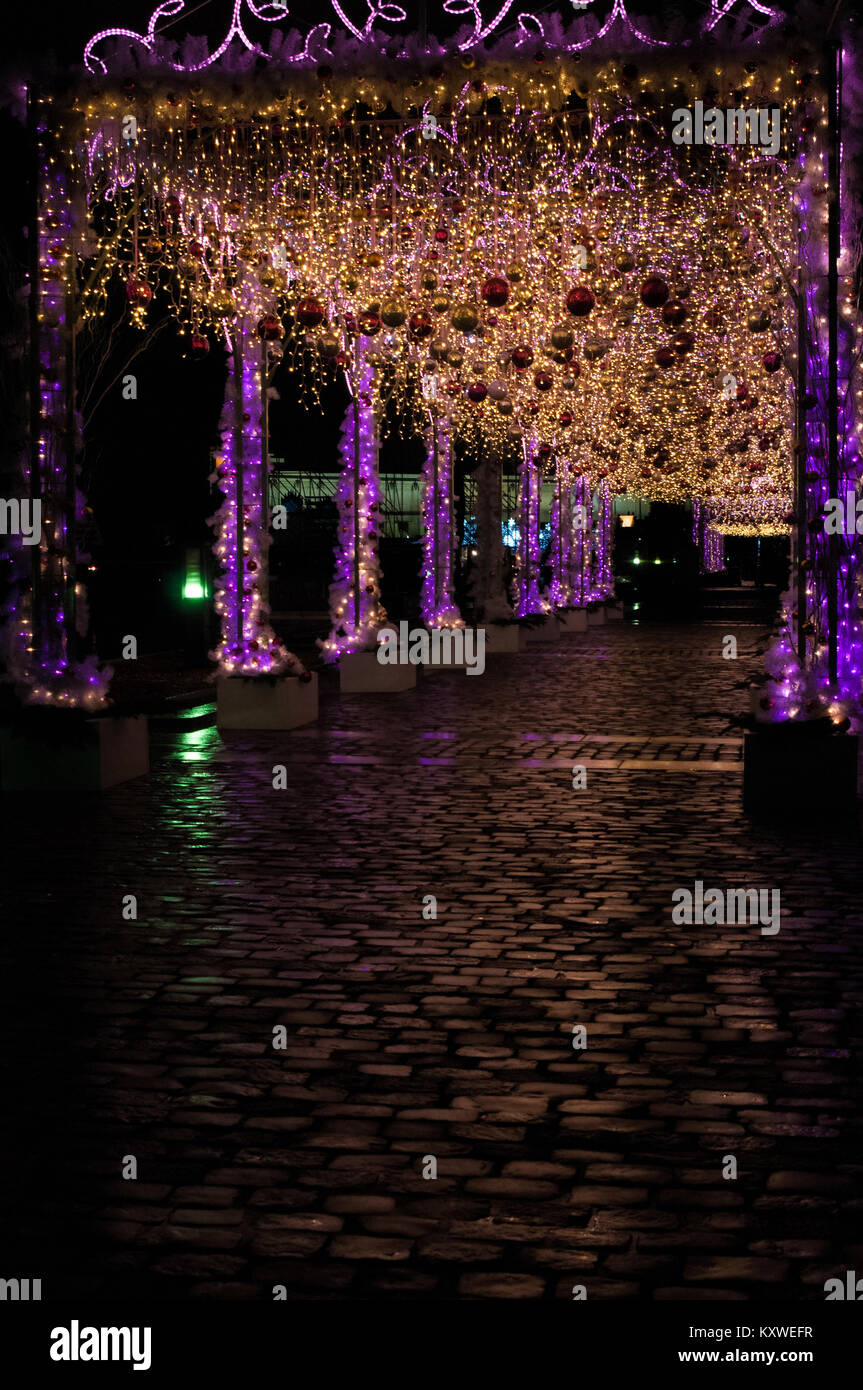 Decorated by the led lights and balls passage and its reflection on ...