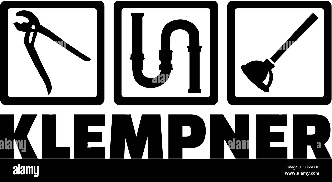 Plumber german word with equipment tools Stock Photo - Alamy