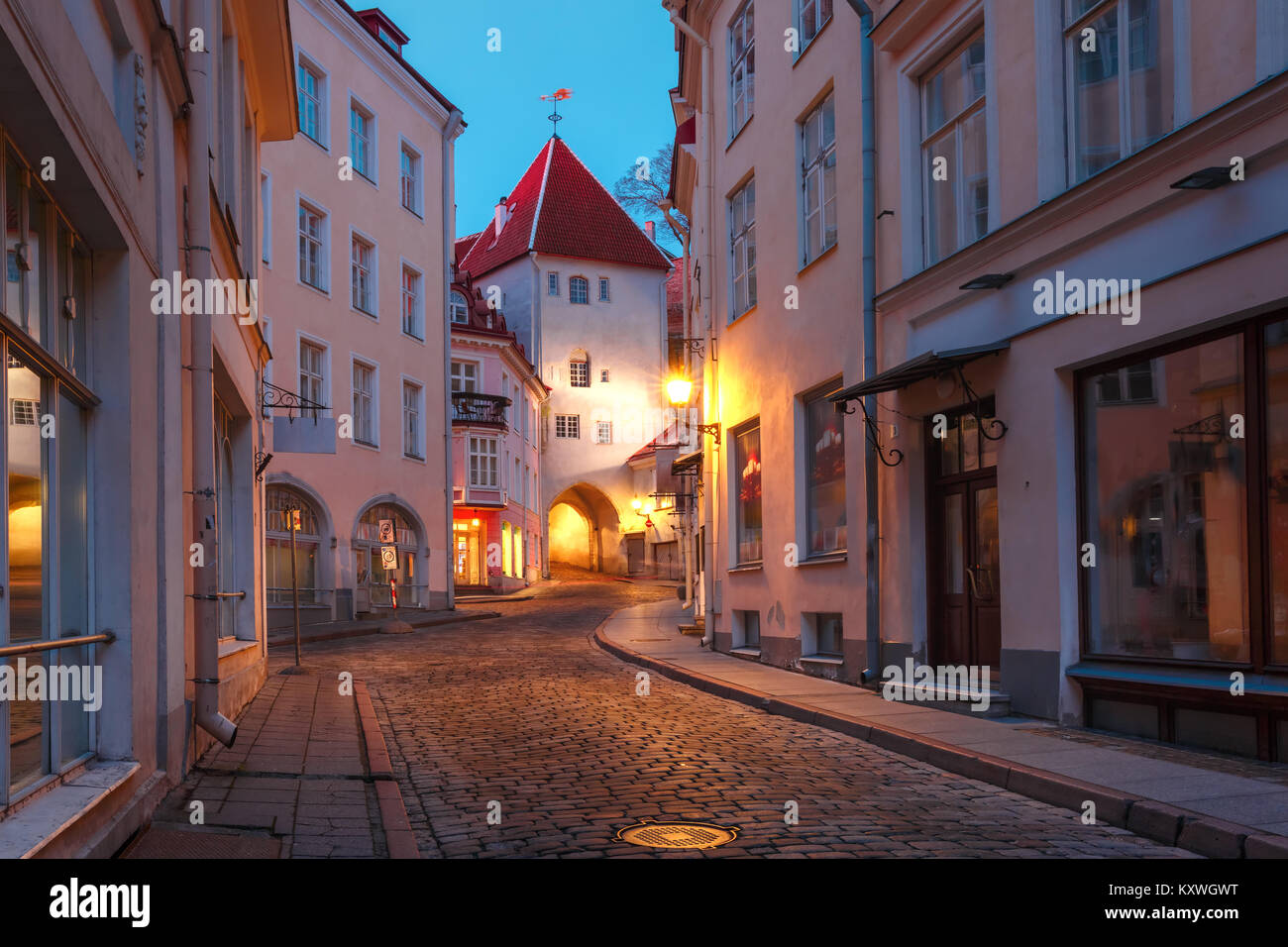 Evening street in the Old Town, Tallinn, Estonia Stock Photo - Alamy