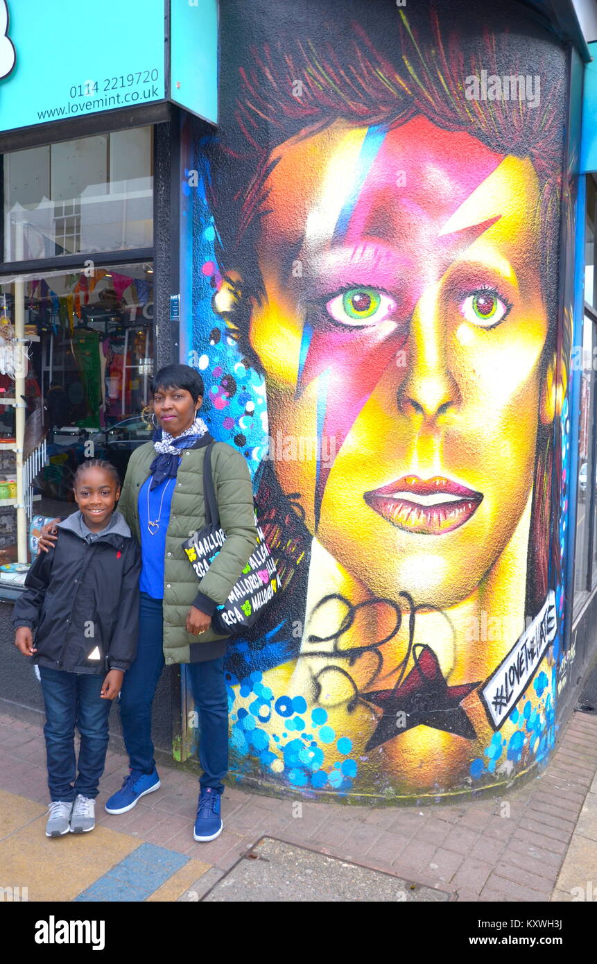 Graffiti of David Bowie on Division Street, Sheffield City Centre ...