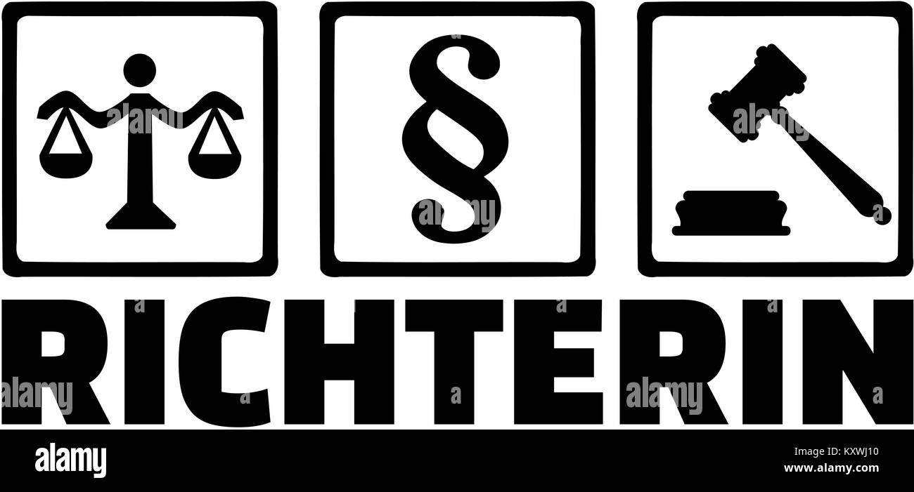 Female judge with icons and german job title Stock Photo - Alamy