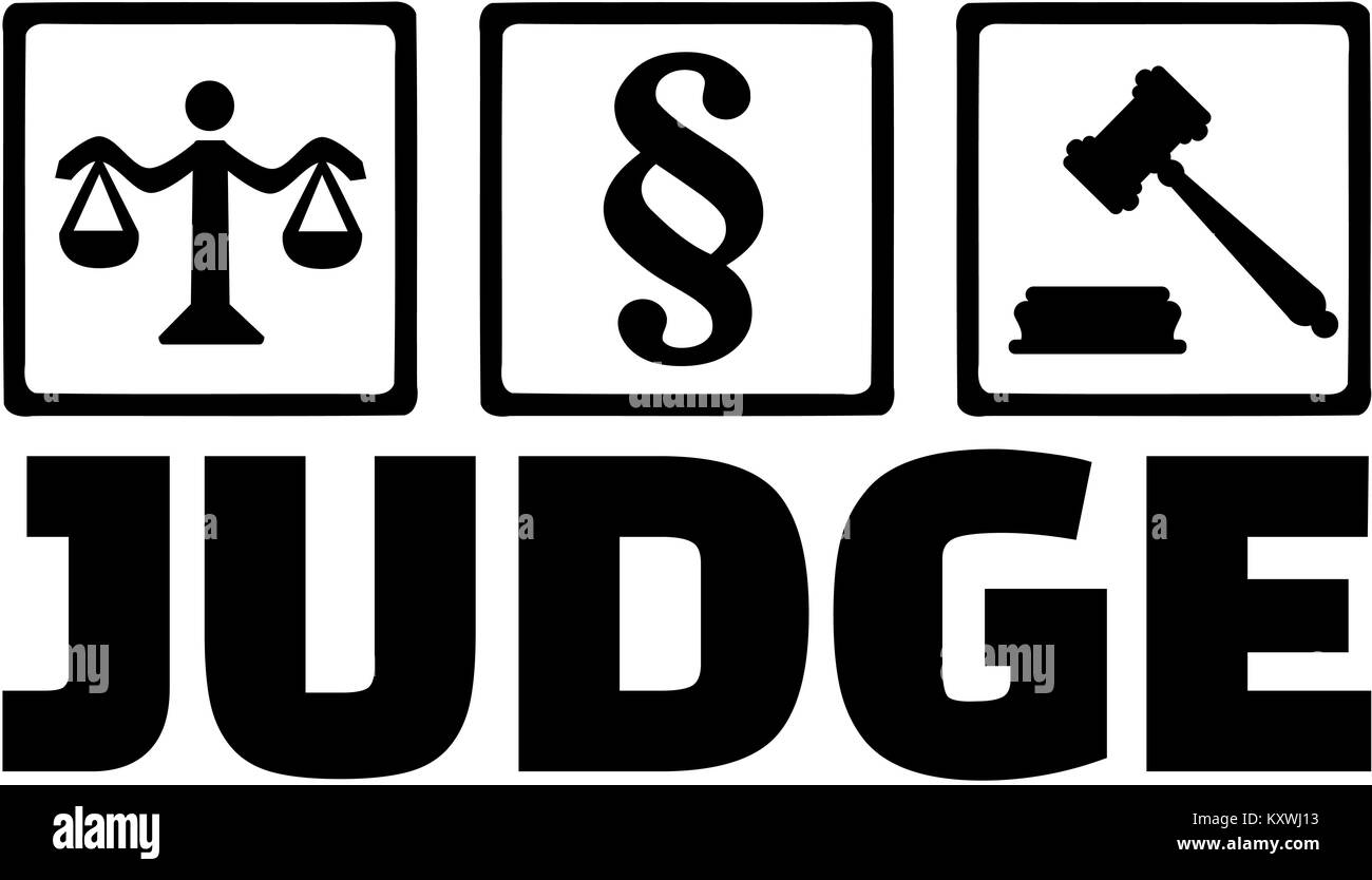 Judge icons scale paragraph and gavel Stock Photo - Alamy