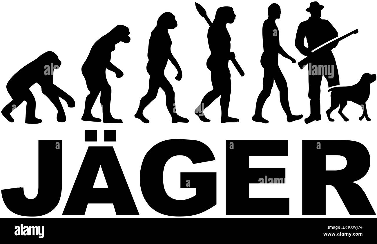 Evolution of a hunter with hunting rifle and dog Stock Photo - Alamy