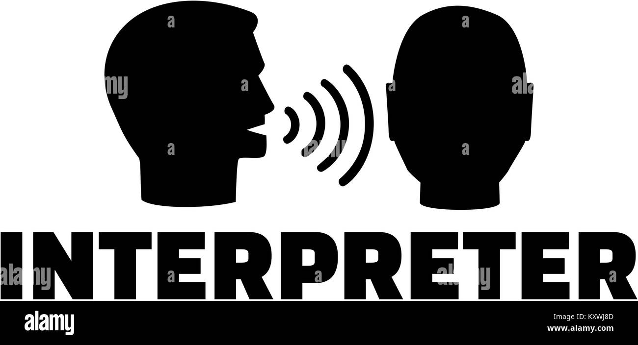 Interpreter with translation icon Stock Photo - Alamy