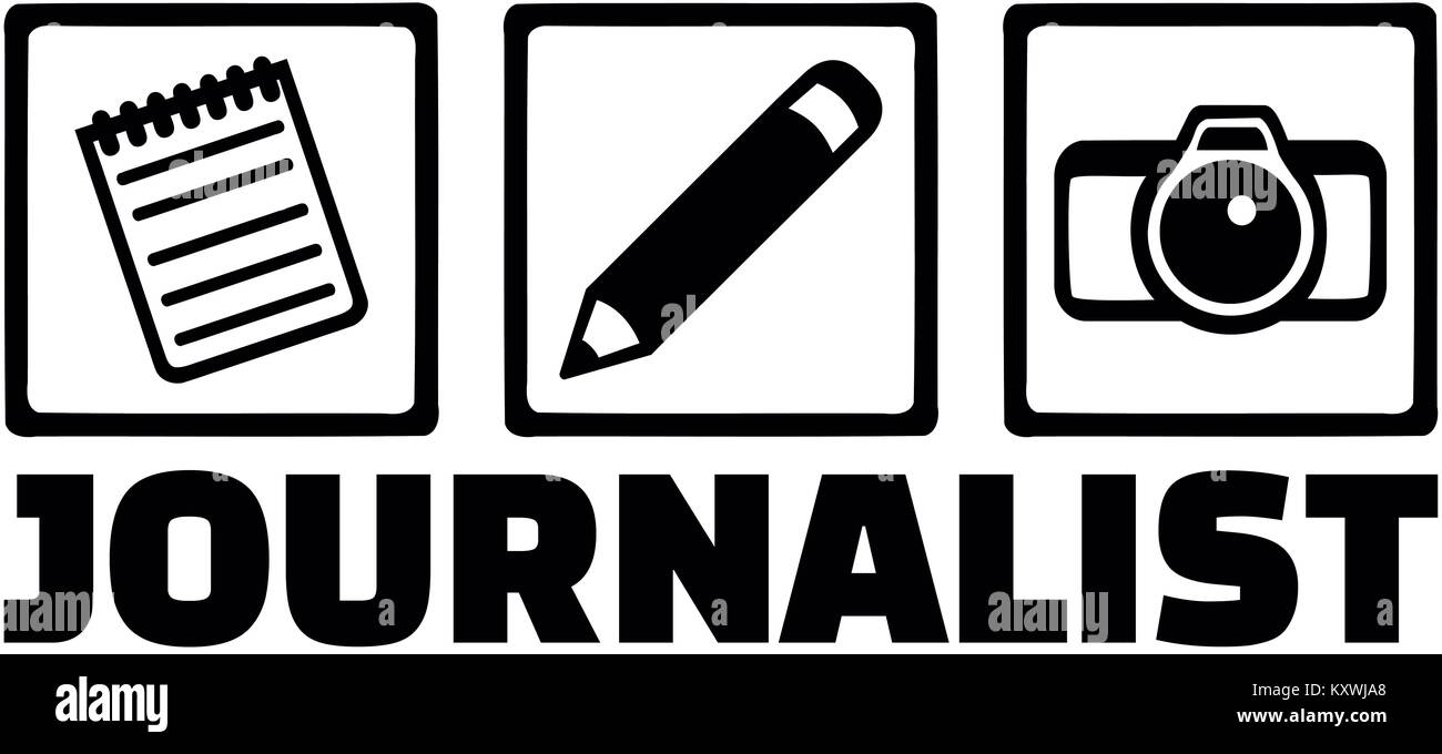 Icons for journalist with notepad, pen and camera and male job title ...