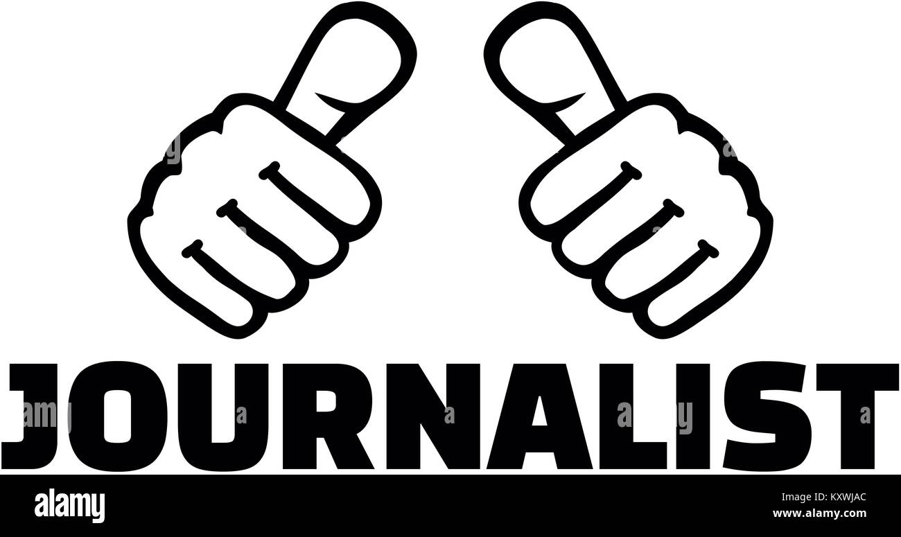Thumbs with journalist job title Stock Photo - Alamy