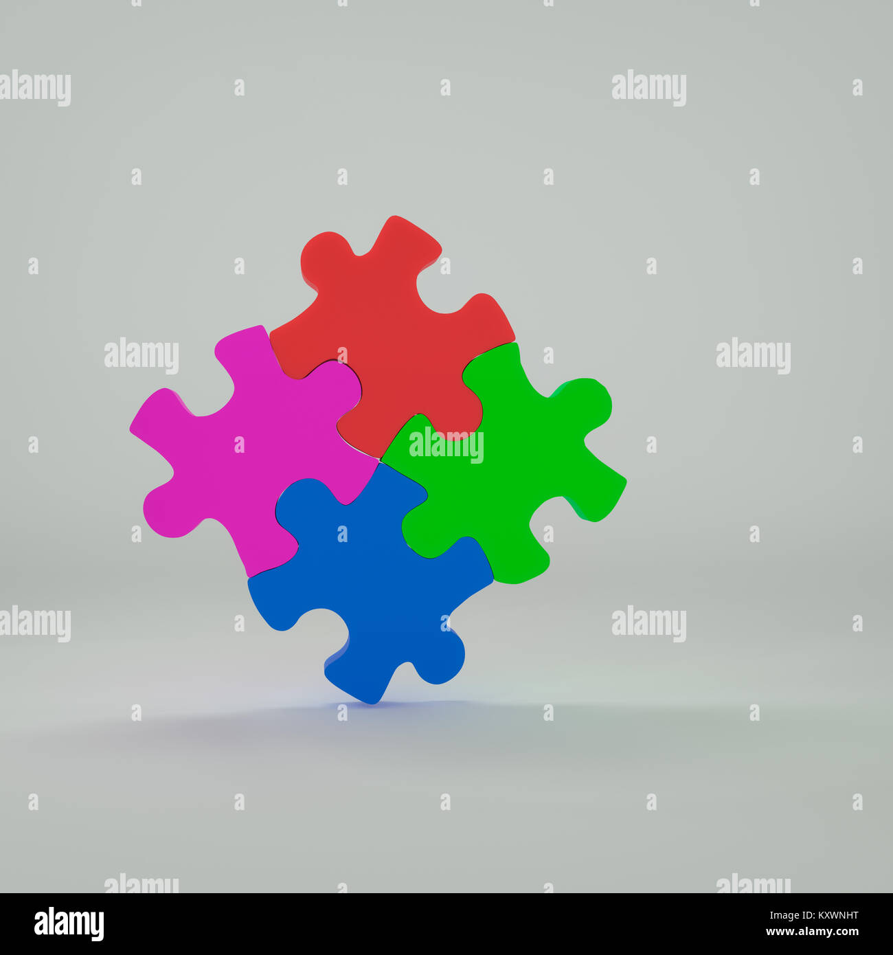 3D rendering of abstract puzzle blocks isolated whte background Stock ...