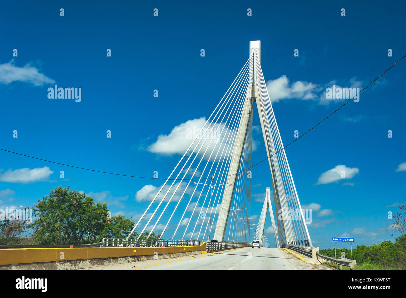 Wonderful white bridge structure over clear blue sky Stock Photo - Alamy