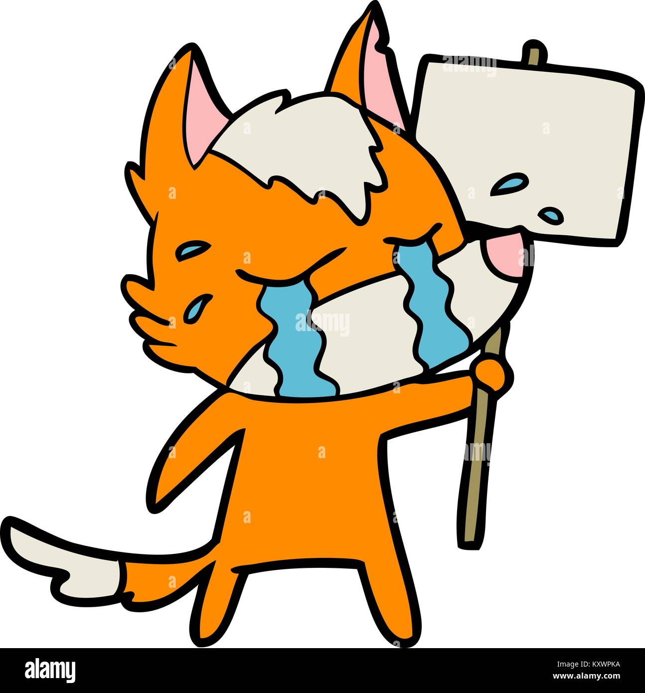sad little fox cartoon character with protest sign Stock Vector Image ...