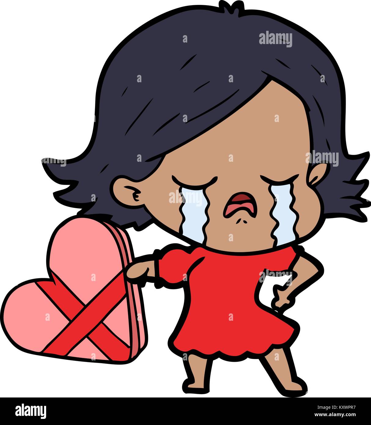 cartoon girl crying over valentines day present Stock Vector Image ...