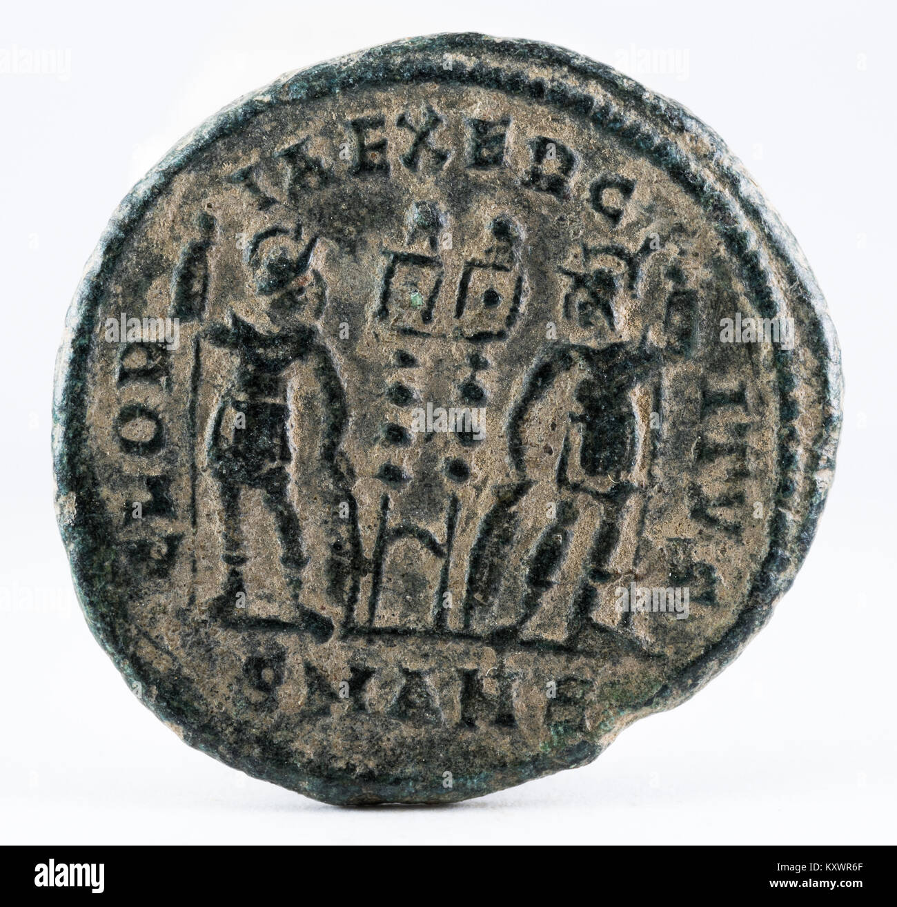 Ancient Roman copper coin of Emperor Constantius II. Reverse Stock ...