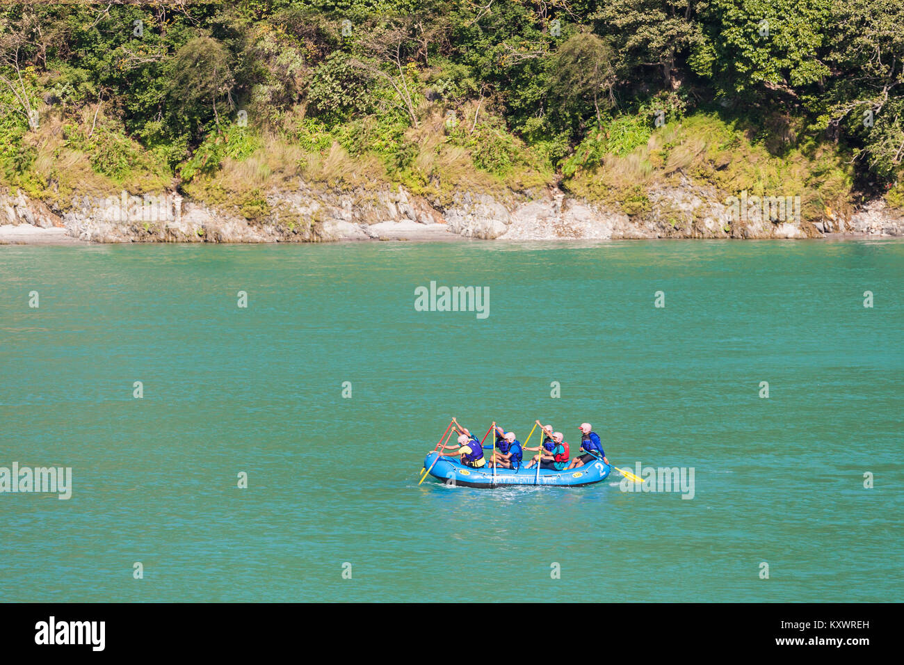 RISHIKESH, INDIA - NOVEMBER 12, 2015: Rafting on the Ganges river in ...