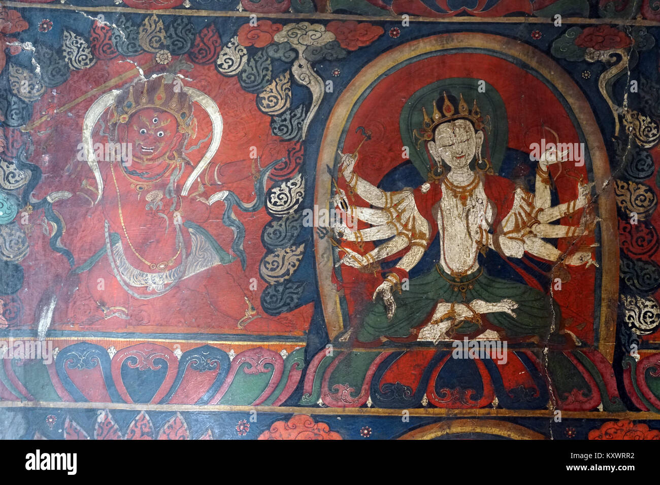 GYANTSE, CHINA - CIRCA MAY 2017 Pictures on the wall in Gyantse ...