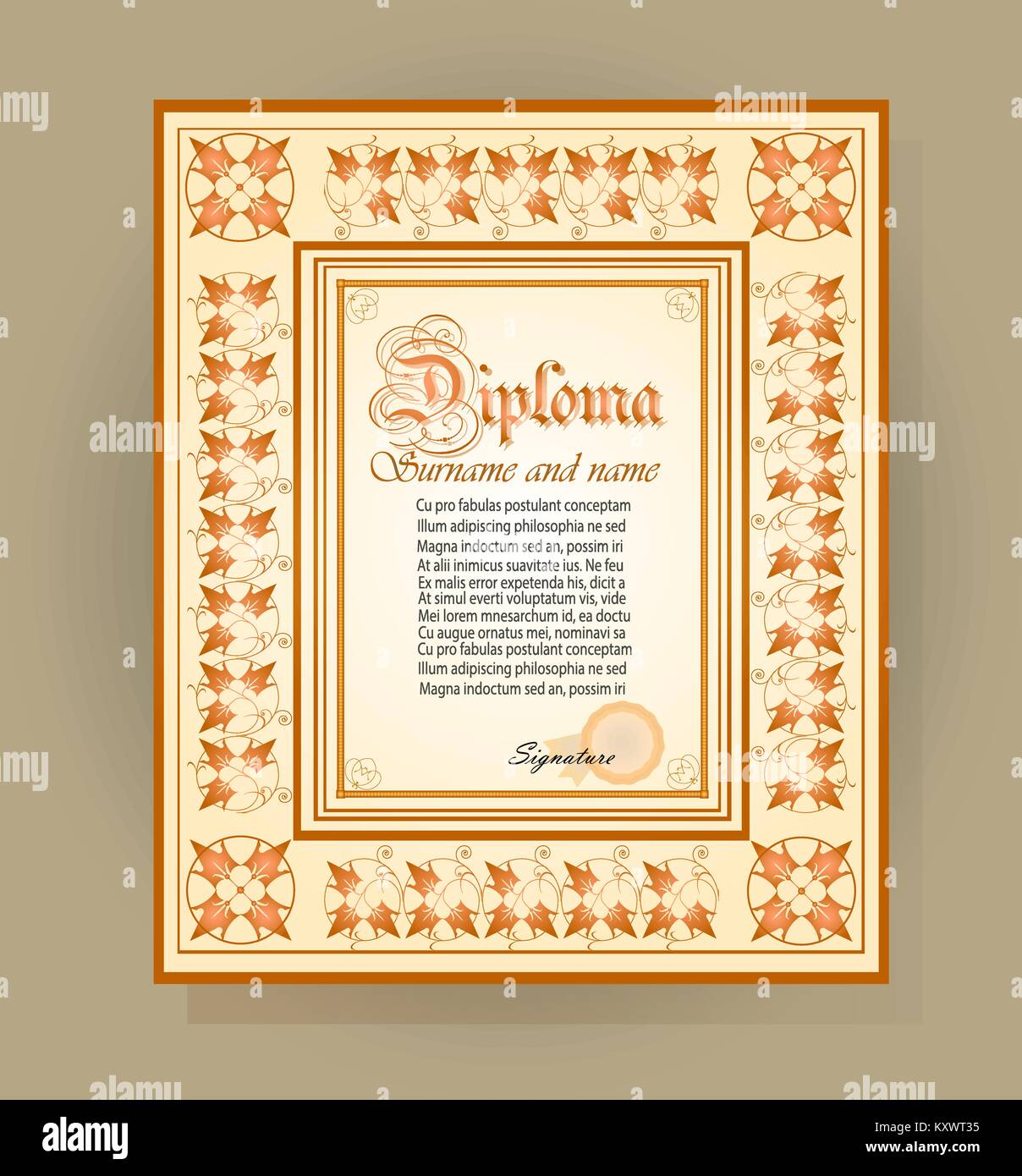Template creative diploma on the basis of floral ornament. Vector ...