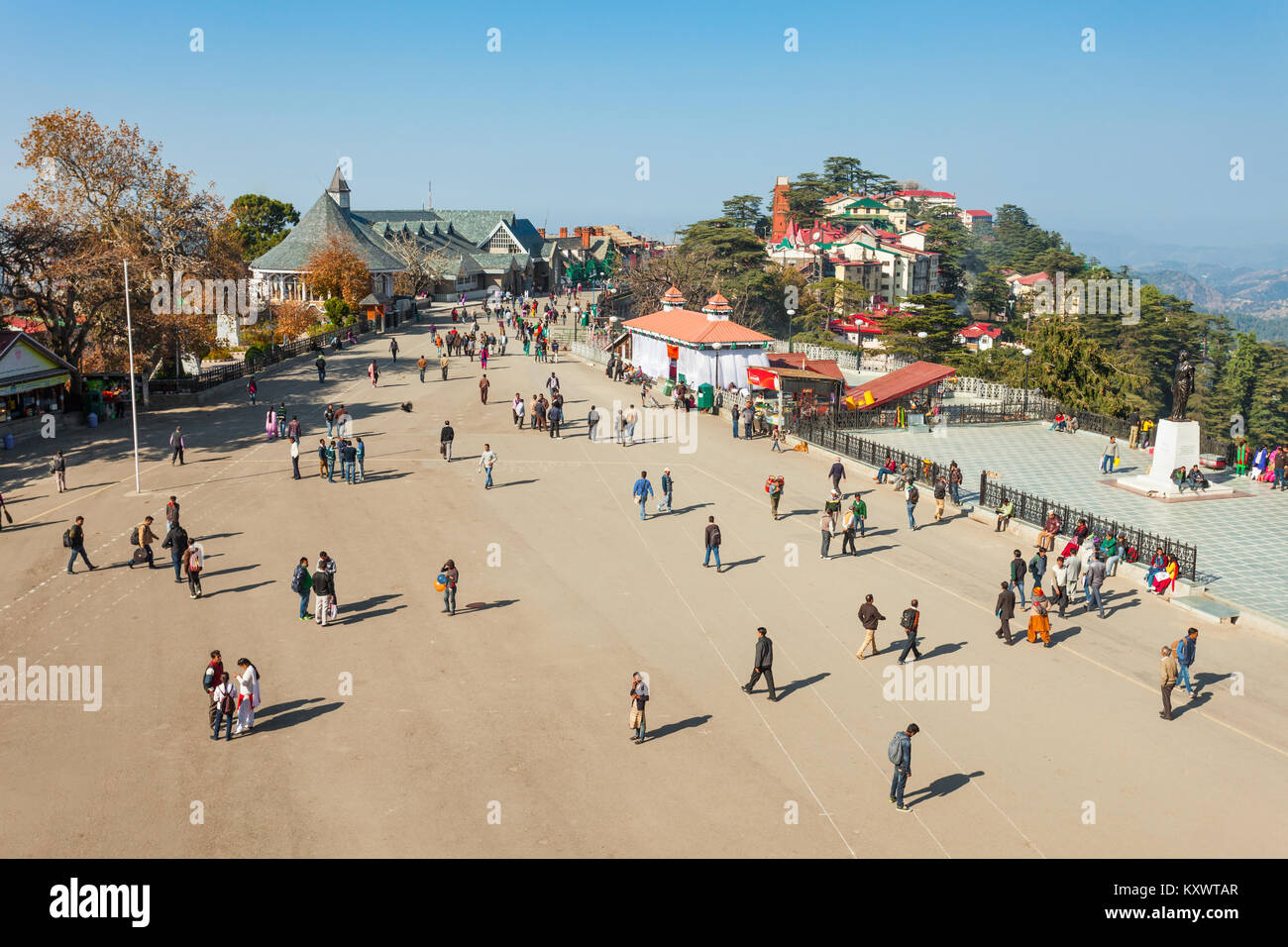SHIMLA, INDIA - NOVEMBER 05, 2015: The Ridge road is a large open space ...