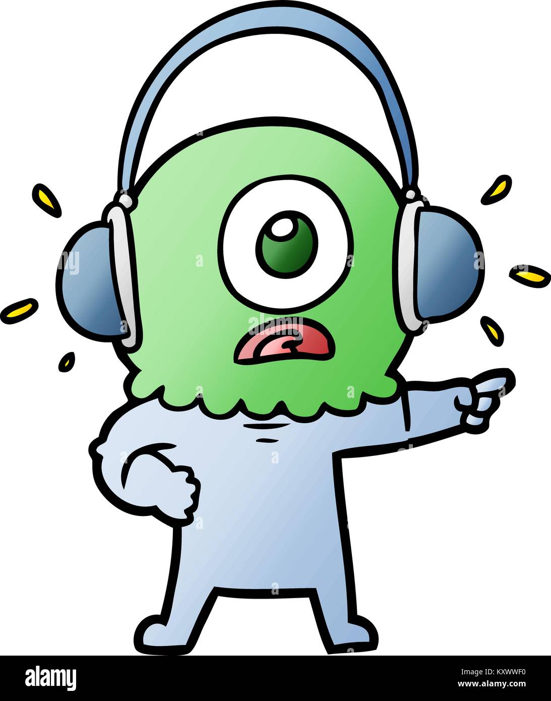cartoon cyclops alien spaceman pointing wearing headphones Stock Vector ...