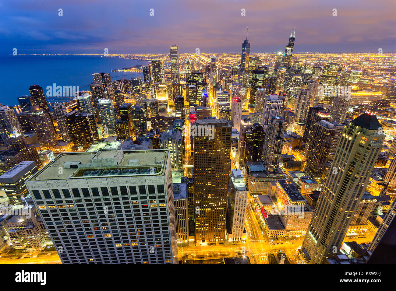 Chicago City View from the observation deck of the John Hancock Center ...