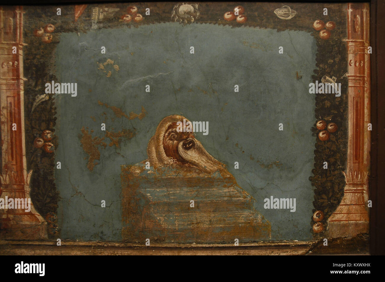 Comic mask, fresco Pompeii, 2008, Rome, Italy Stock Photo - Alamy