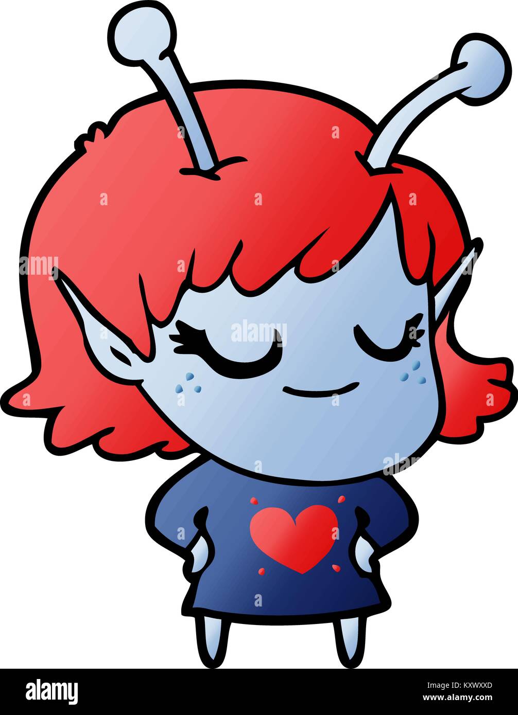 smiling alien girl cartoon with love heart Stock Vector Image & Art - Alamy