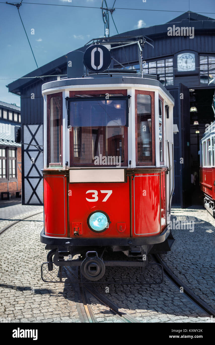 old and retro red tram Stock Photo - Alamy
