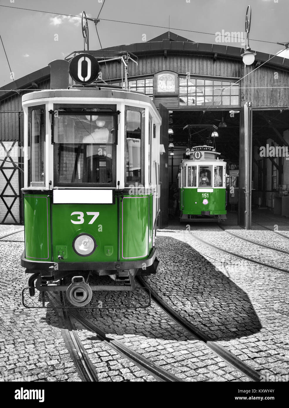 Green retro tram hi-res stock photography and images - Alamy