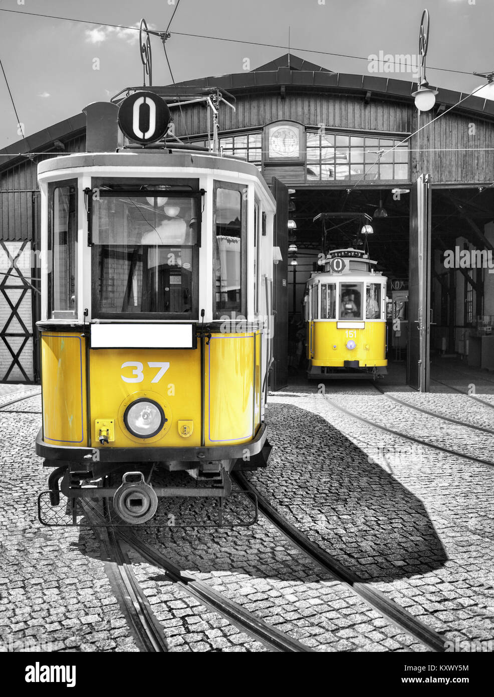old and historic yellow tram Stock Photo - Alamy