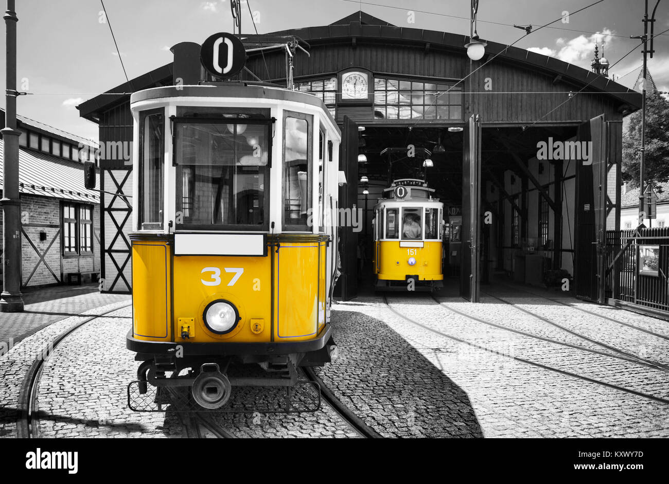 old and historic yellow tram Stock Photo - Alamy