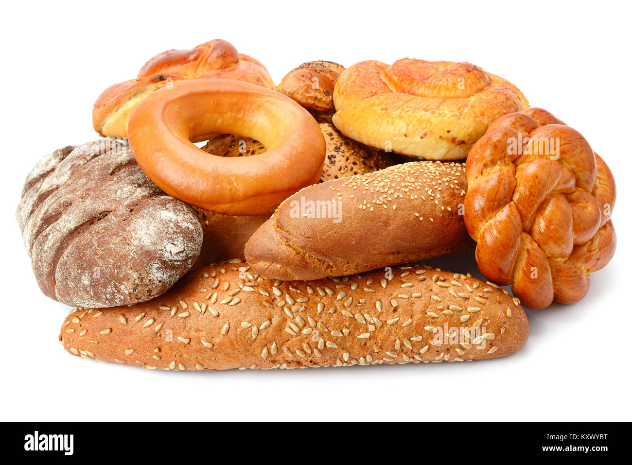 bread and bakery products isolated on white background Stock Photo - Alamy