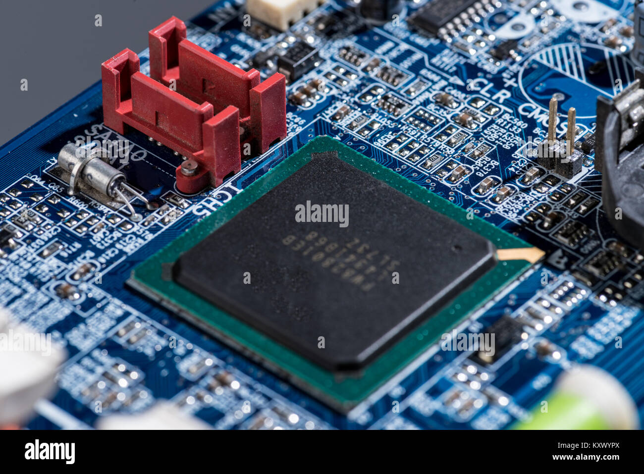 selective focus of computer motherboard chip and other details Stock ...