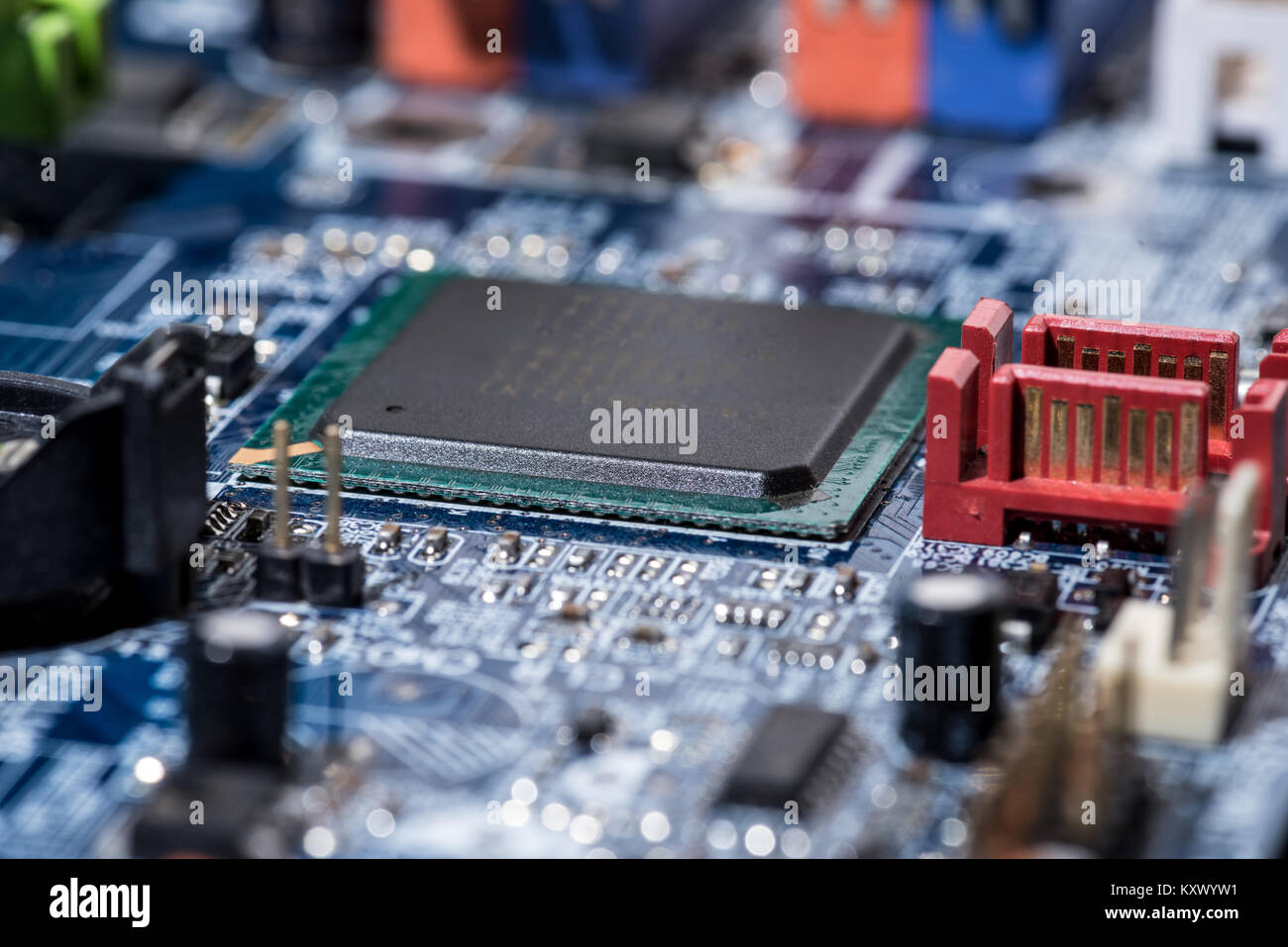 close up view of computer motherboard with chip Stock Photo - Alamy